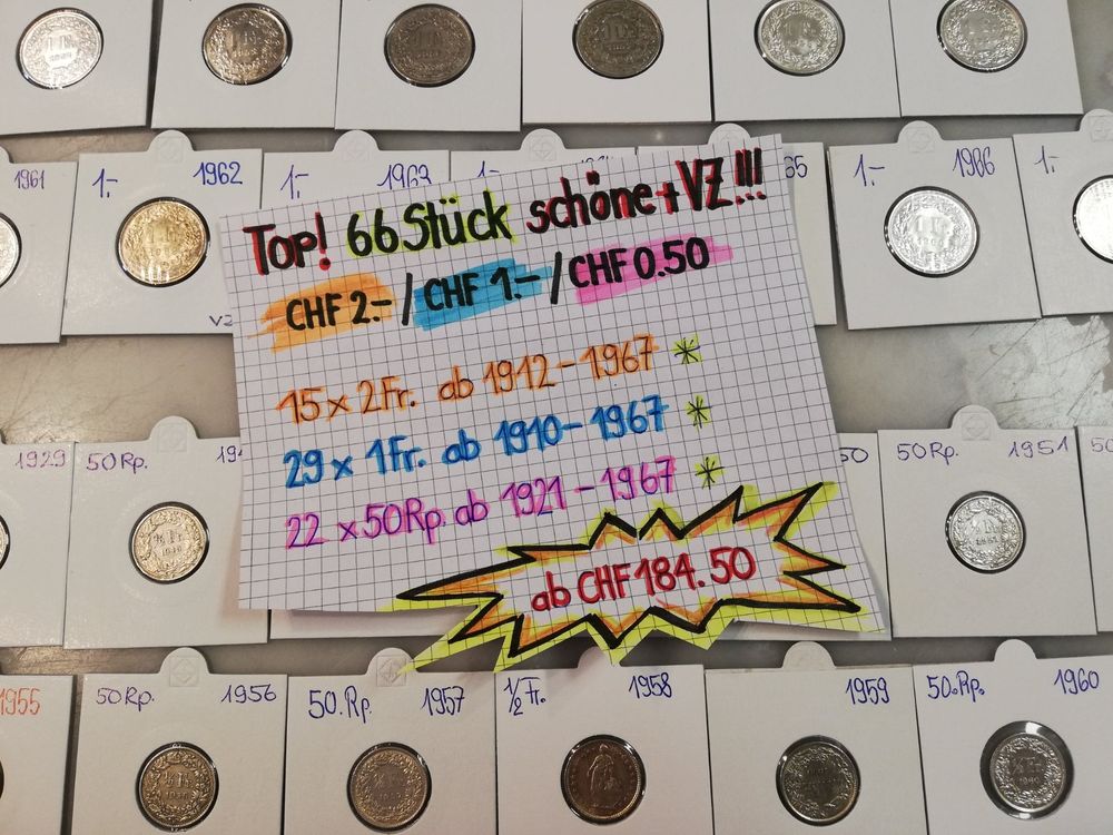 Top 66 Stk. SILBERMÜNZEN 2FR/1FR/50RP schöne +VZ!! ab 1910 (Gebraucht) in Engi für CHF 179.5 ...