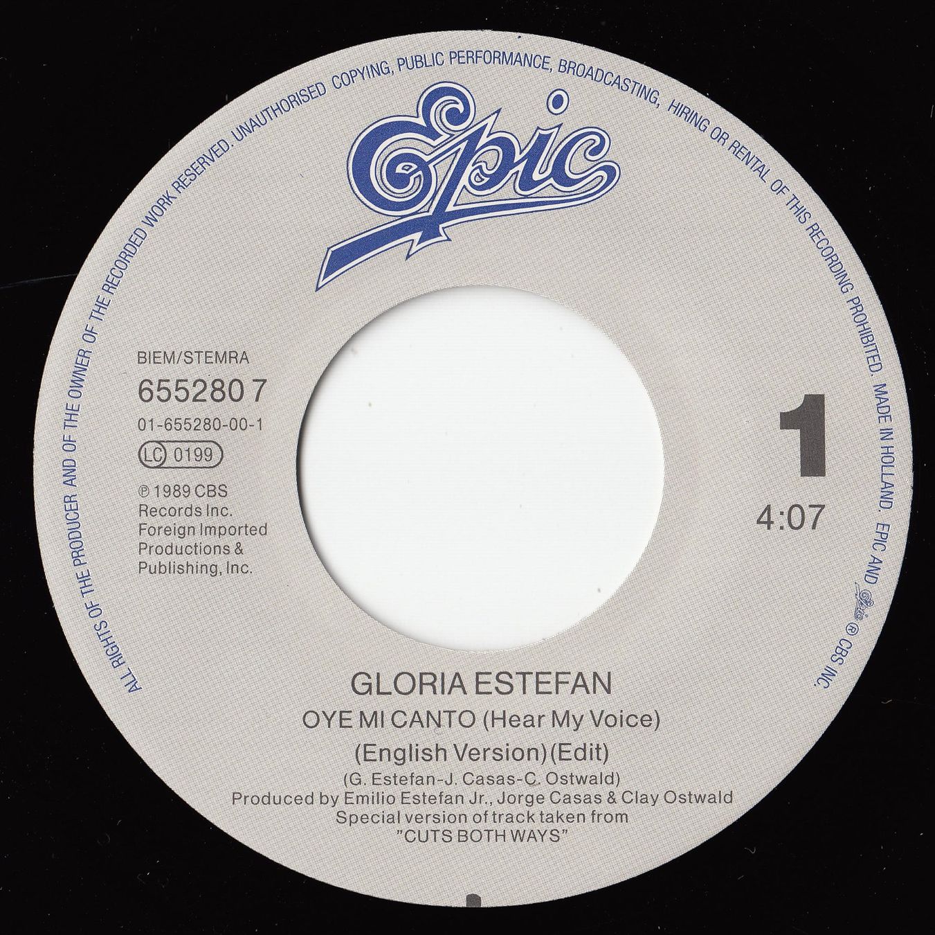 Gloria Estefan & Miami Sound Machine Vinyl Single von 1989 (Gebraucht ...