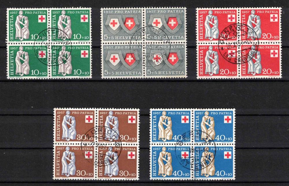 1957 Pro Patria Serie im 4er-Block Nr. B81-B85 mit Zentrum-ʘ (Neu (gemäss Beschreibung)) in ...