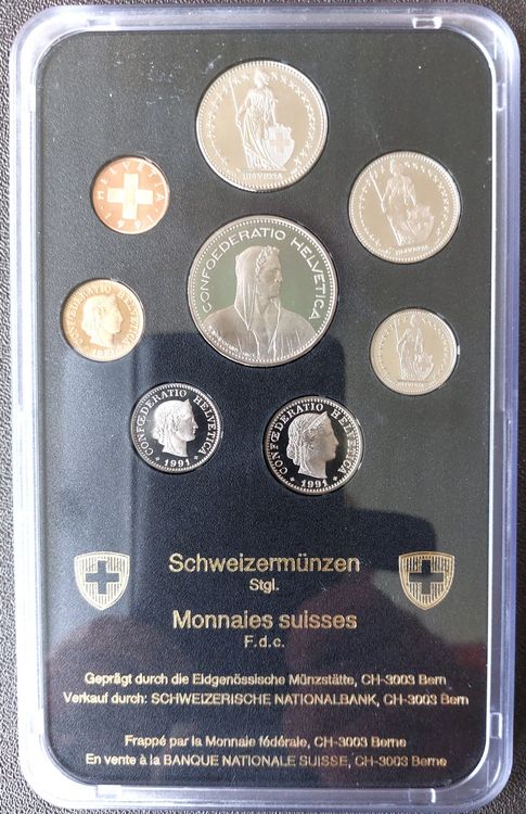 CH - Münzsatz 1991 stgl "5 Franken vertiefte Randschrift" (Neu (gemäss Beschreibung)) in Arch ...