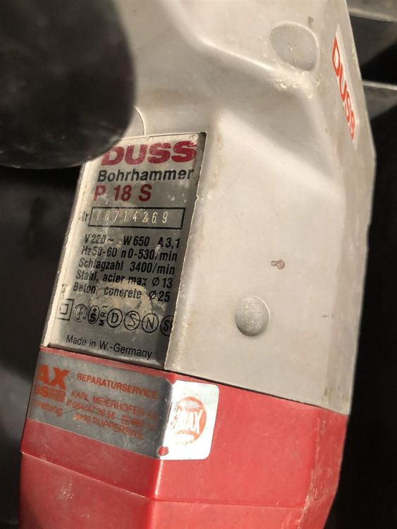 DUSS P 18 S Bohrhammer 650W P18S SDSplus (Gebraucht) in Beinwil am See ...