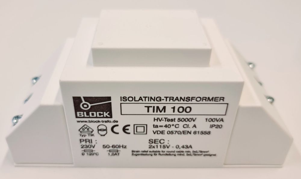 TIM 100 -Trenntransformator 230 VAC - 2x 115 VAC, Block, NEU (Neu und ...