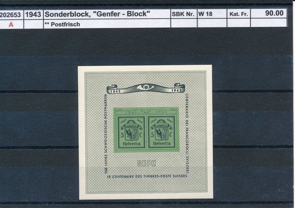 1943 Sonderblock, "Genfer - Block" (Neu (gemäss Beschreibung)) in Winterthur für CHF 22.5 – mit ...