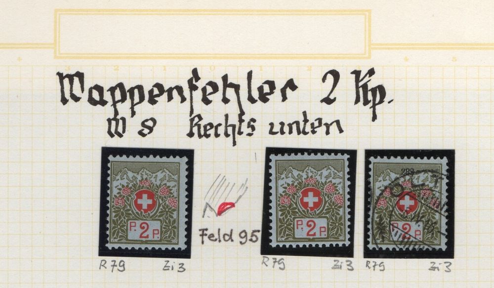 2 Rp. Portofreiheitsmarken auf Albumblatt - 3 Plattenfehler (Gebraucht) in Eglisau für CHF 1.5 ...