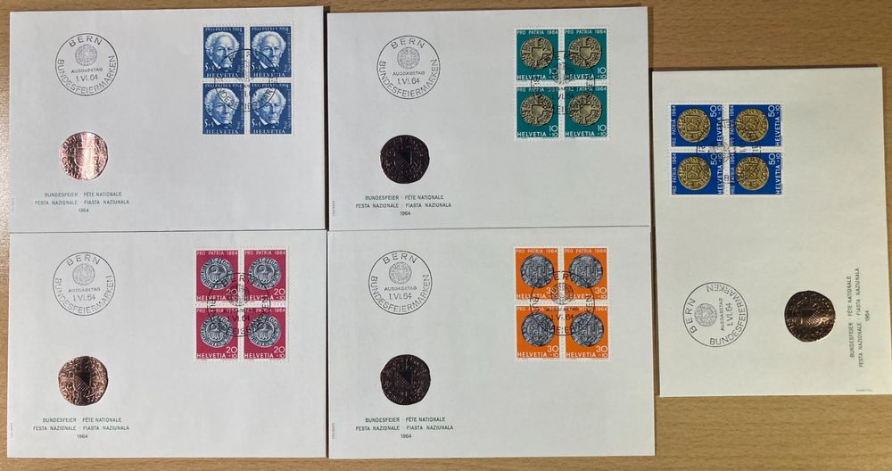 85 Pro Patria FDC Briefe, Viererblocks, 1964-1982 komplett | Kaufen auf Ricardo