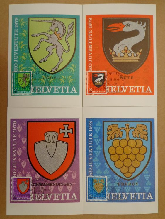 Set 4 Maximumkarten MK PRO JUVENTUTE PJ 1979 Gemeindewappen (Neu (gemäss Beschreibung)) in Le ...
