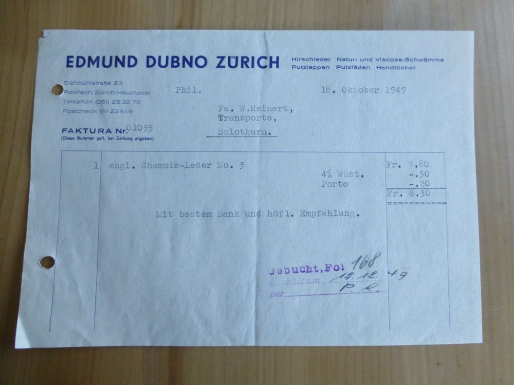 Zürich, Edmund Dubno Hirschleder- Putzlappen 1949 | Kaufen auf Ricardo