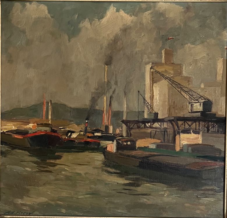 Adolf Kron ‘Rheinhafen’ Öl auf Holz, 1949. (Gebraucht) in für CHF 320 – mit Lieferung auf ...
