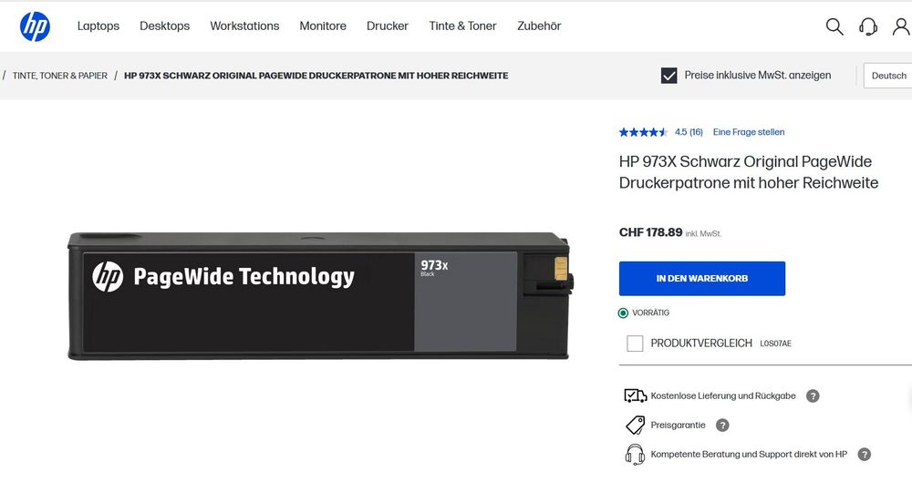 HP PageWide Managed P552/P577/Pro 452/477 Ink, 973X/L0S07AE (Neu und ...