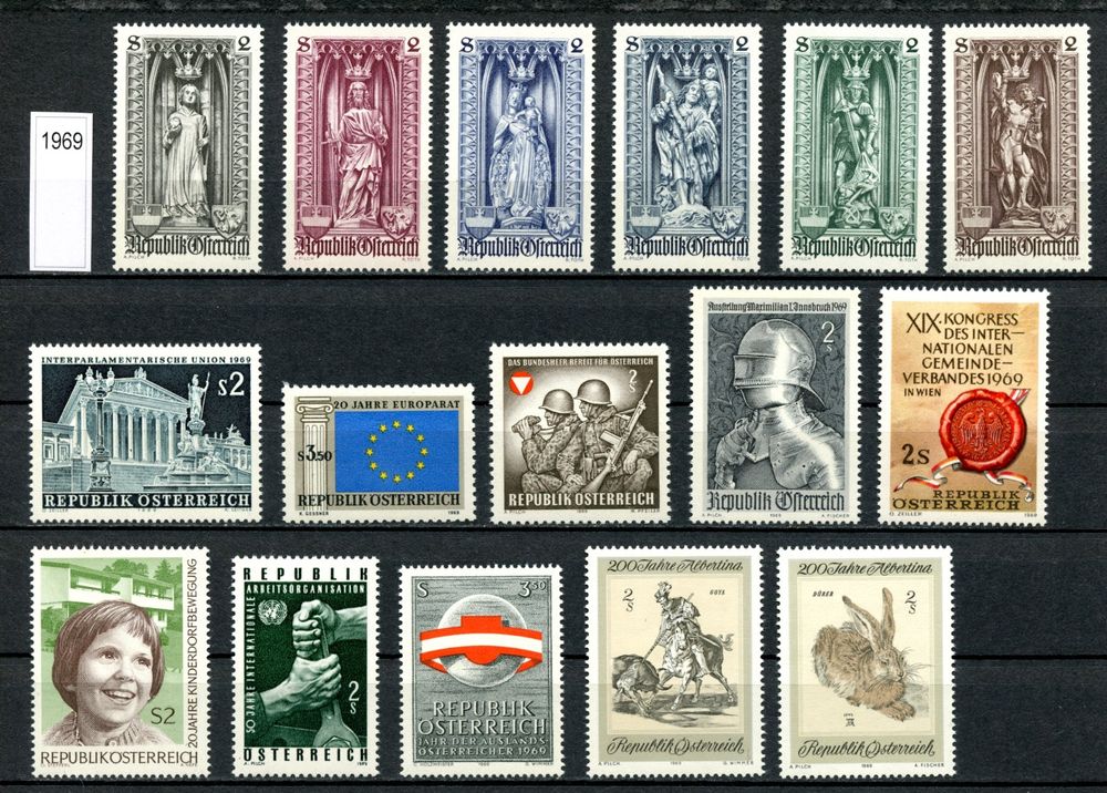Österreich postfrisch 1969, 27 Einzelmarken + Kleinbogen (Neu (gemäss Beschreibung)) in Aarau ...