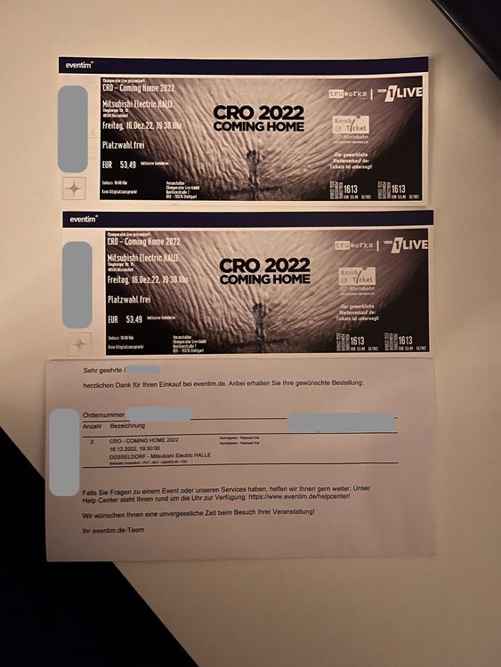 Cro Coming Home 2022 - Düsseldorf (2x Tickets) - Ausverkauft (Gebraucht ...