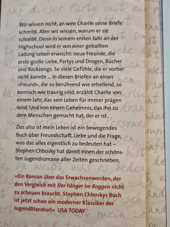 Stephen Chbosky Das also ist mein Leben Klassiker Jugend (Gebraucht) in ...