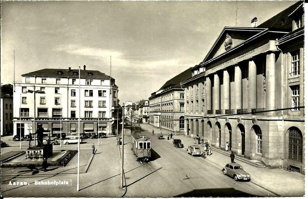 AK AARAU BAHNHOF PLATZ mit BAHN WSB Aarauerhof Post um 1950 (Neu (gemäss Beschreibung)) in Aarau ...