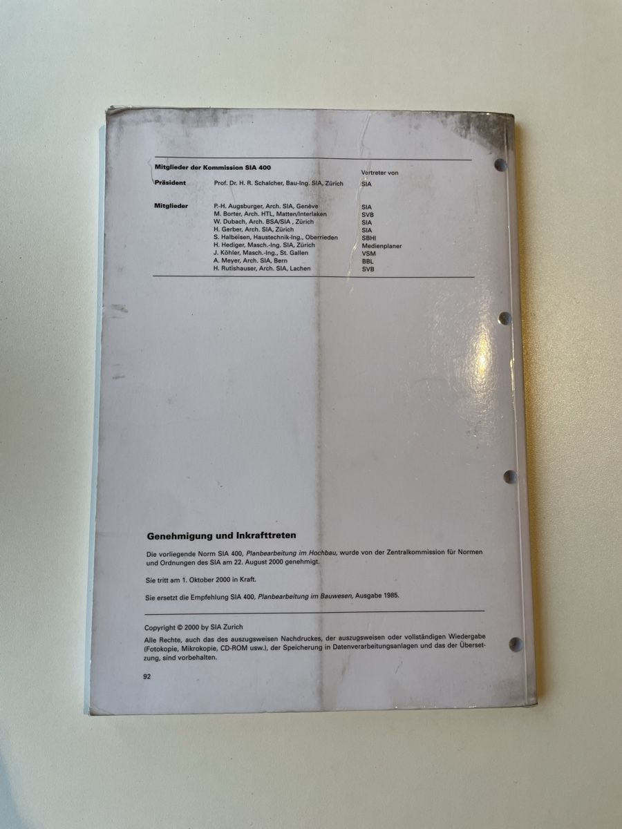 SIA 400 Planbearbeitung im Hochbau, Ausgabe 2000, laminiert (Gebraucht ...