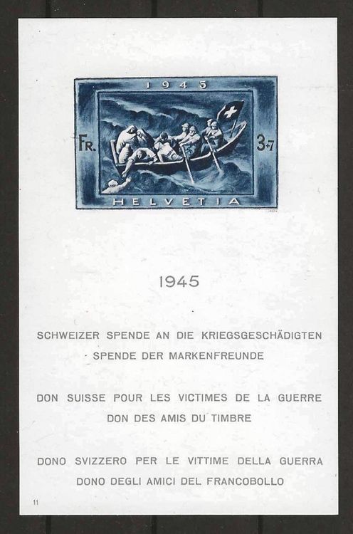1945 : Spendeblock W21 postfrisch ** KP 200.-- (Neu (gemäss Beschreibung)) in Gümligen für CHF ...