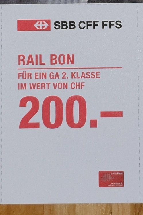 Rail Bon CFF AG 200.-, SBB GA 200.- | Kaufen auf Ricardo