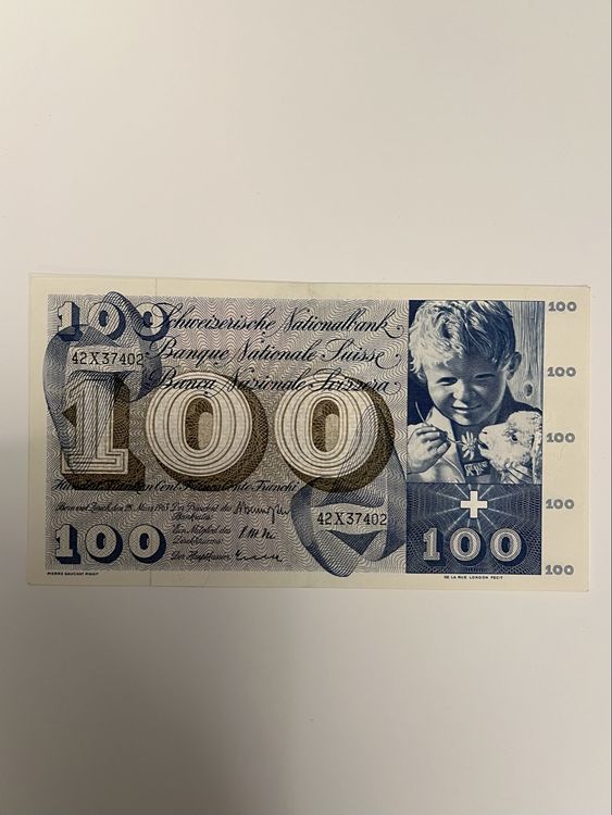 Schöne alte Banknote, CHF 100.-, 28. März 1963 (Gebraucht) in Solothurn ...