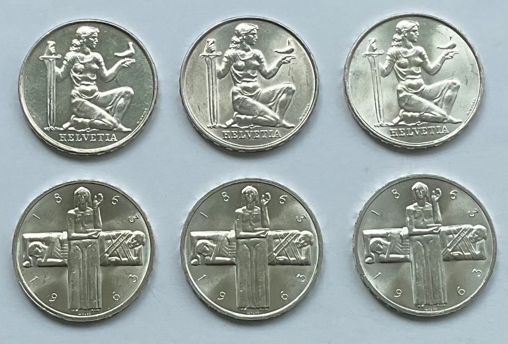 6 schöne Schweizer Silber 5 Franken Gedenkmünzen 1936/1963 | Kaufen auf Ricardo