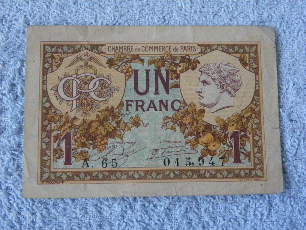 Alte 1 Un Franc Banknote, Paris, Jahr 1922, Rarität! (Gebraucht) in ...