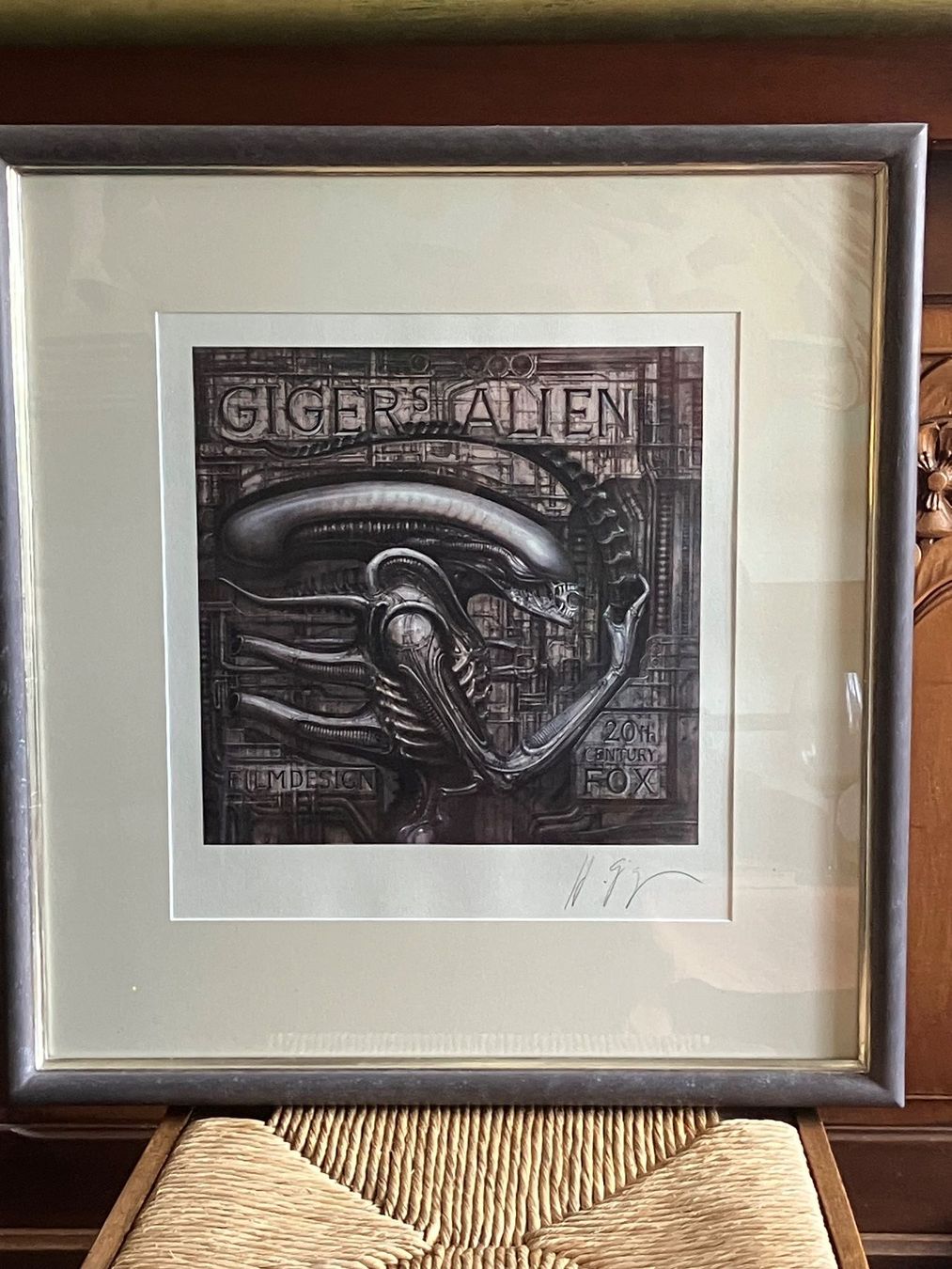 Giger Alien Druck, H.R. Giger signiert, Rahmen vergoldet (Gebraucht) in ...