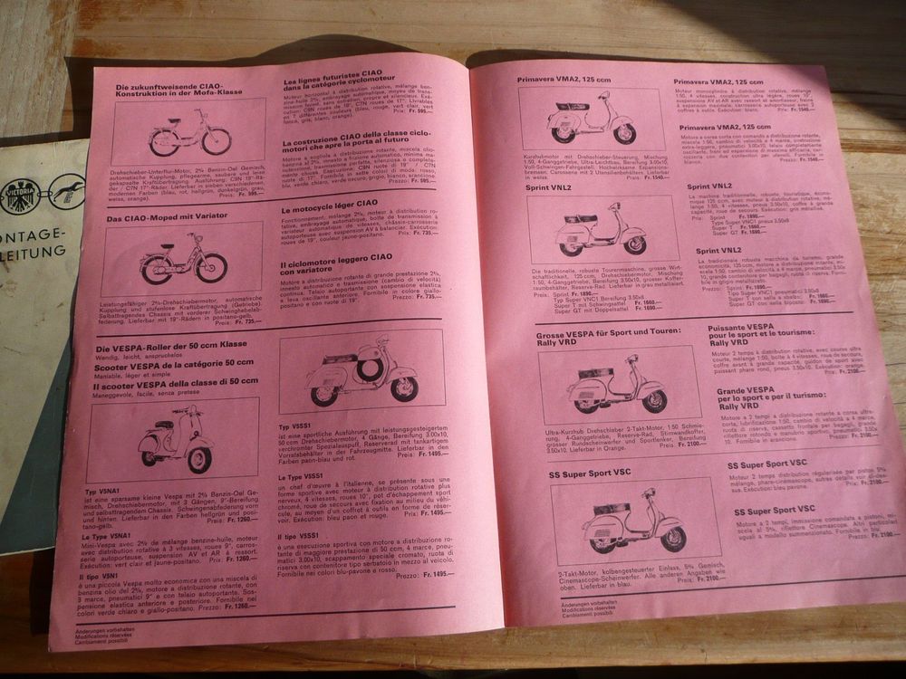 Piaggio Vespa Ape Ciao Preisliste 1969 | Kaufen auf Ricardo