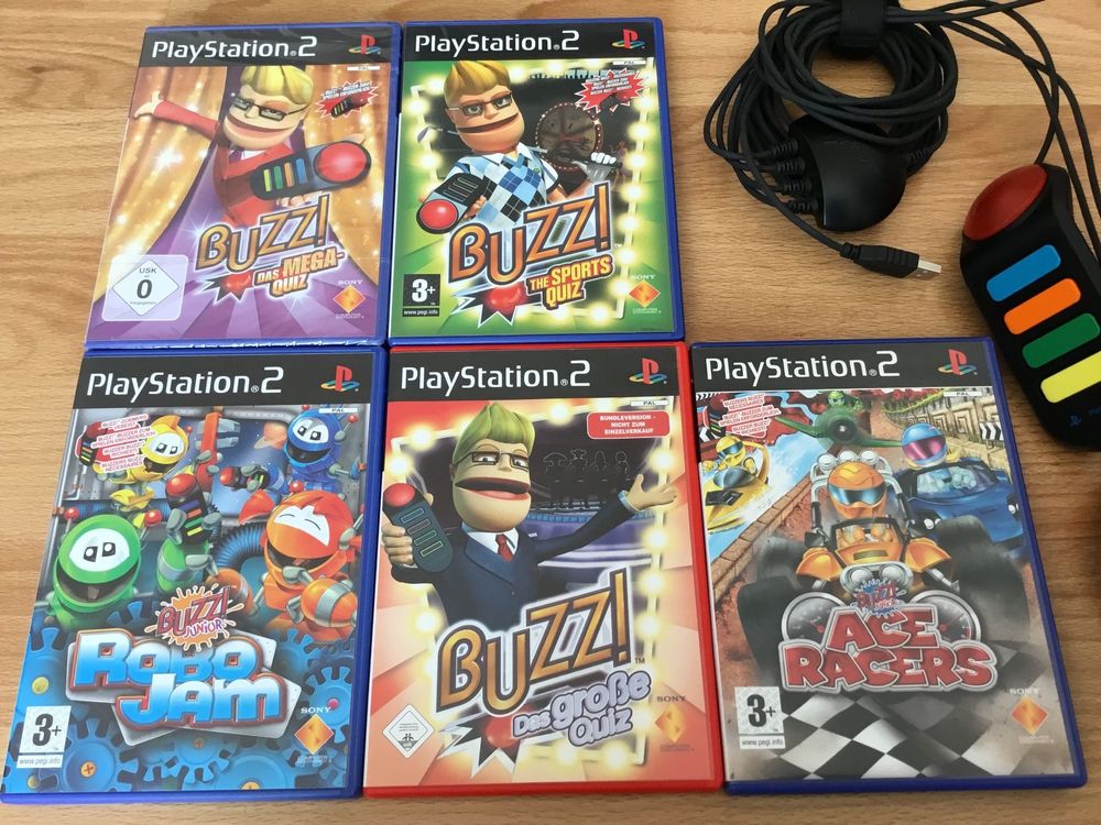 PS2 Buzz Buzzer Set mit 5 tolle Spiele (Gebraucht) in Basel für CHF 79 ...