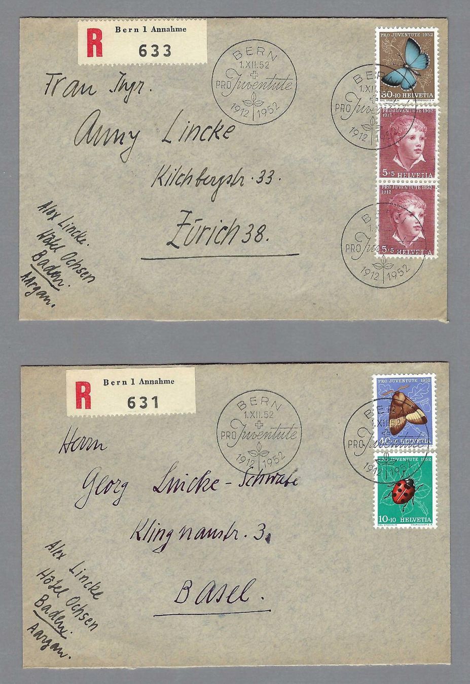 FDC PJ 1952, 2 BRIEFE EING. MIT ANK.-0 (Gebraucht) in Pura für CHF 9 ...