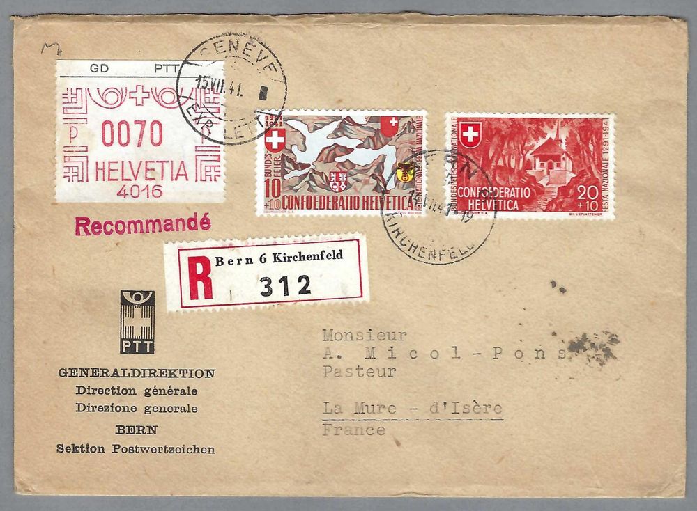 1941, B13+B14+AUTOMATENMARKE 70 RP, 0 GENÈVE, BRIEF DIR. PTT | Kaufen auf Ricardo