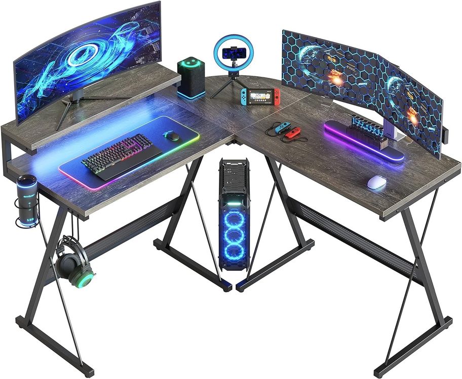 L-förmiger Gamingtisch Computertisch Eckschreibtisch mit LED (Neu (gemäss Beschreibung)) in ...