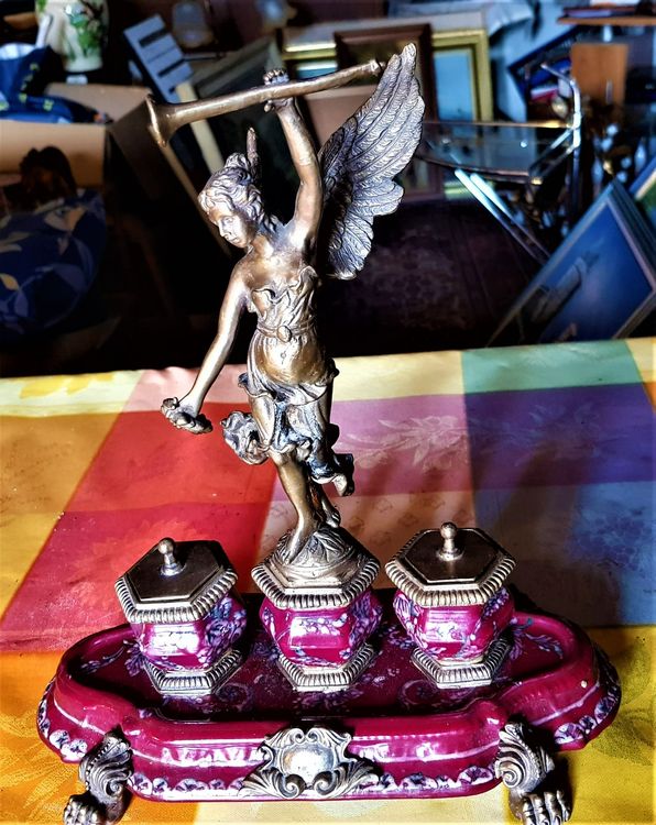 Objet rare Ancien Encrier en faïence craquelée et bronze (Gebraucht) in ...