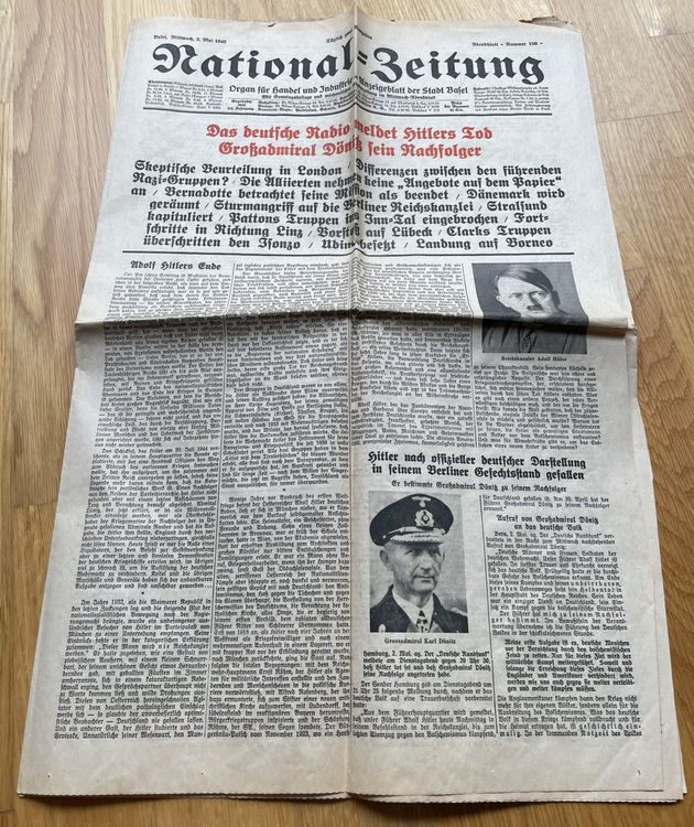 Basel National Zeitung 2. Mai 1945 Hitler Tod + Extrablatt (Gebraucht) in Rheinfelden für CHF 6 ...