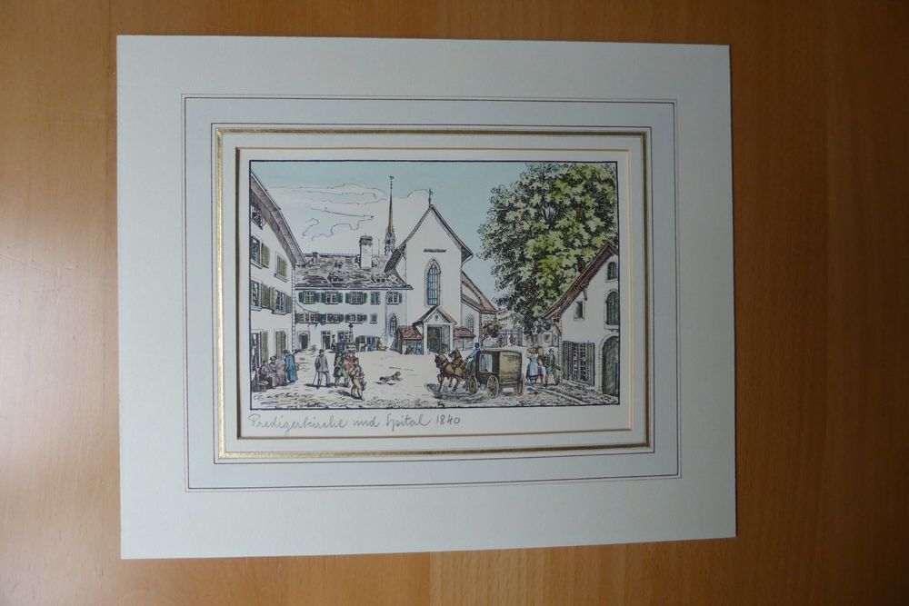 Grafik Predigerkirche Spital Zürich um 1840 im Werkstatt PP (Neu (gemäss Beschreibung)) in ...