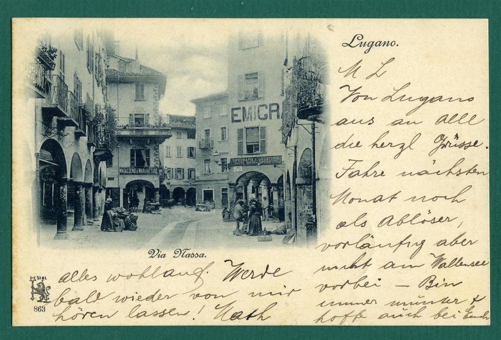 Lugano, Via Nassa, belebt, Markttag,1899 | Kaufen auf Ricardo