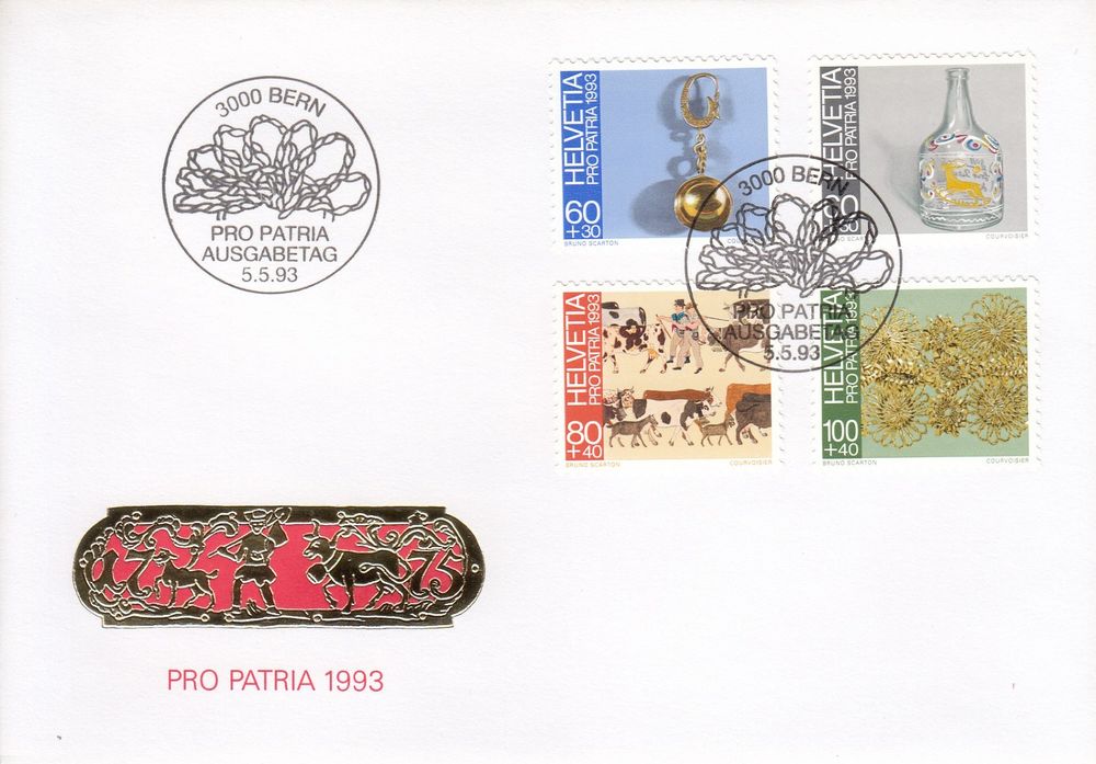 1993 Pro Patria FDC Volkskunst aus der Schweiz (Gebraucht) in Spreitenbach für CHF 1.5 – mit ...