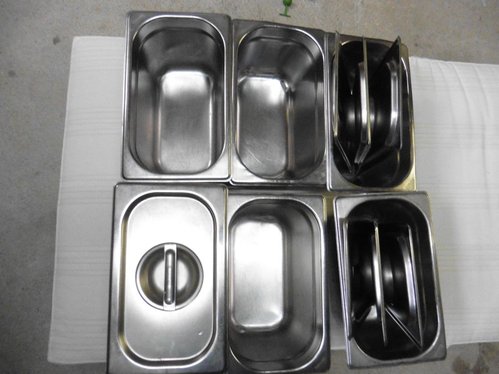 6 Gastro-Schalen Edelstahl,6 Deckel,Salat-Buffet/Glace/Essen (Gebraucht ...