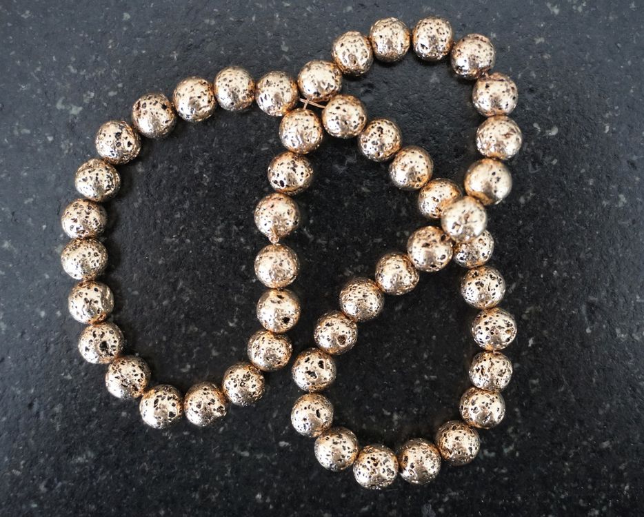 1 Strang echte Lavastein Perlen, goldig, 8mm (Neu (gemäss Beschreibung ...