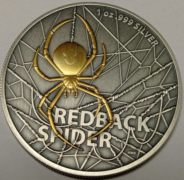 Redback SPIDER 1 UNZE OZ 2020 ANTIQUE GOLD SILBER SILBERMÜNZ (Neu und originalverpackt) in ...