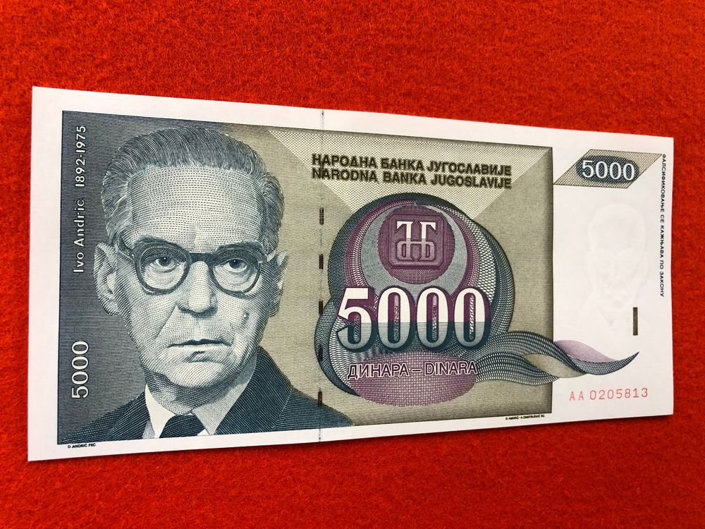 Belgrad 1992 - 5000 Dinara UNC - Ivo Andrić | Kaufen auf Ricardo