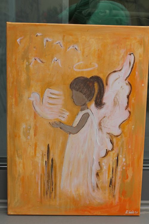 Engel "Maria" Unikat Acryl auf Leinwand 70x50cm neuwertig (Neu und originalverpackt) in ...