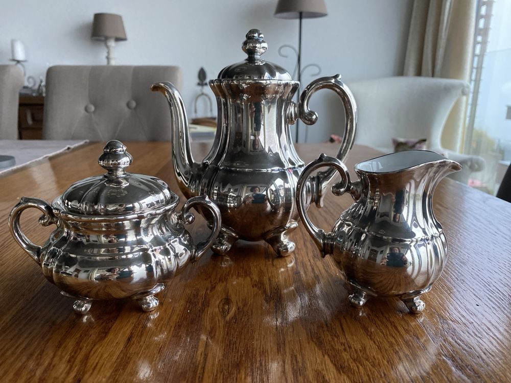 WMF Antik Mokka Service 5-teilig Porzellan versilbert Silber (Gebraucht ...