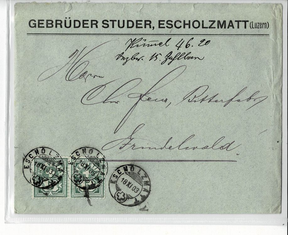 Gebrüder Studer ESCHOLZMATT LU gel. 1903 Geschäftsbrief! (Gebraucht) in Hergiswil NW für CHF 6 ...