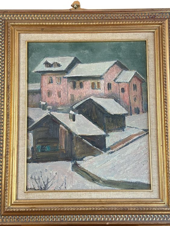 Huile s/ panneau. Alfredo CINI 1930. Maison rose à Sierre | Kaufen auf ...