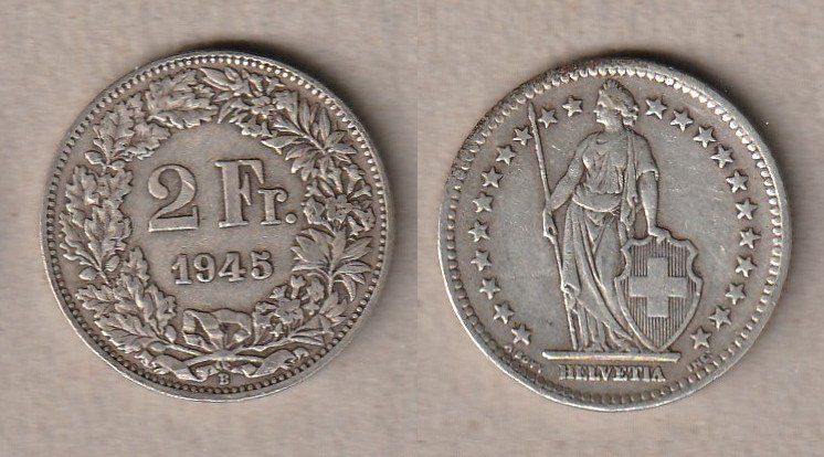 2 Franken 1945 (Gebraucht) in Allschwil für CHF 7 – mit Lieferung auf Ricardo kaufen