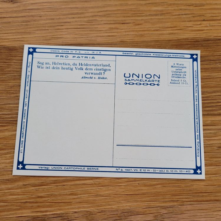 Dokument Pro Patria Union Sammelkarte (Gebraucht) in Biel/Bienne für ...