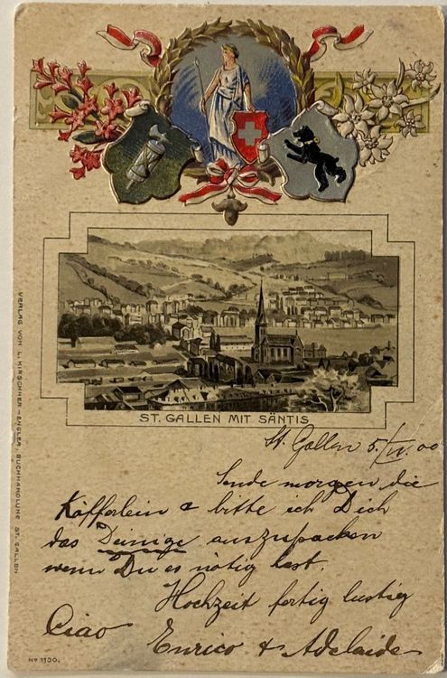 St. Gallen, Wappen, Litho, Prägedruck, 1900 (Gebraucht) in Frauenfeld für CHF 4.8 – mit ...