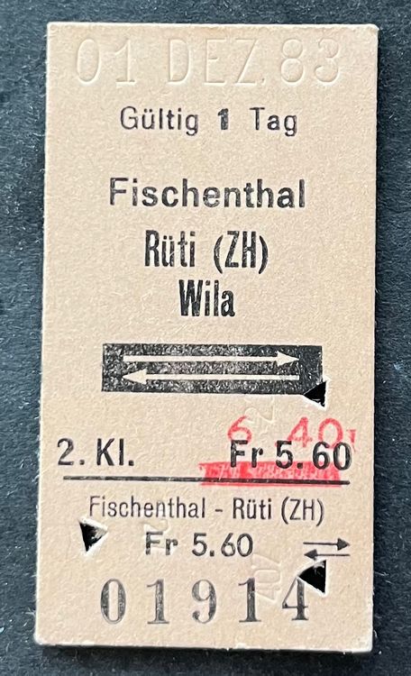 Fischenthal Rüti (ZH) Wila Billett 1983 (Gebraucht) in Wabern für CHF 1.5 – mit Lieferung auf ...