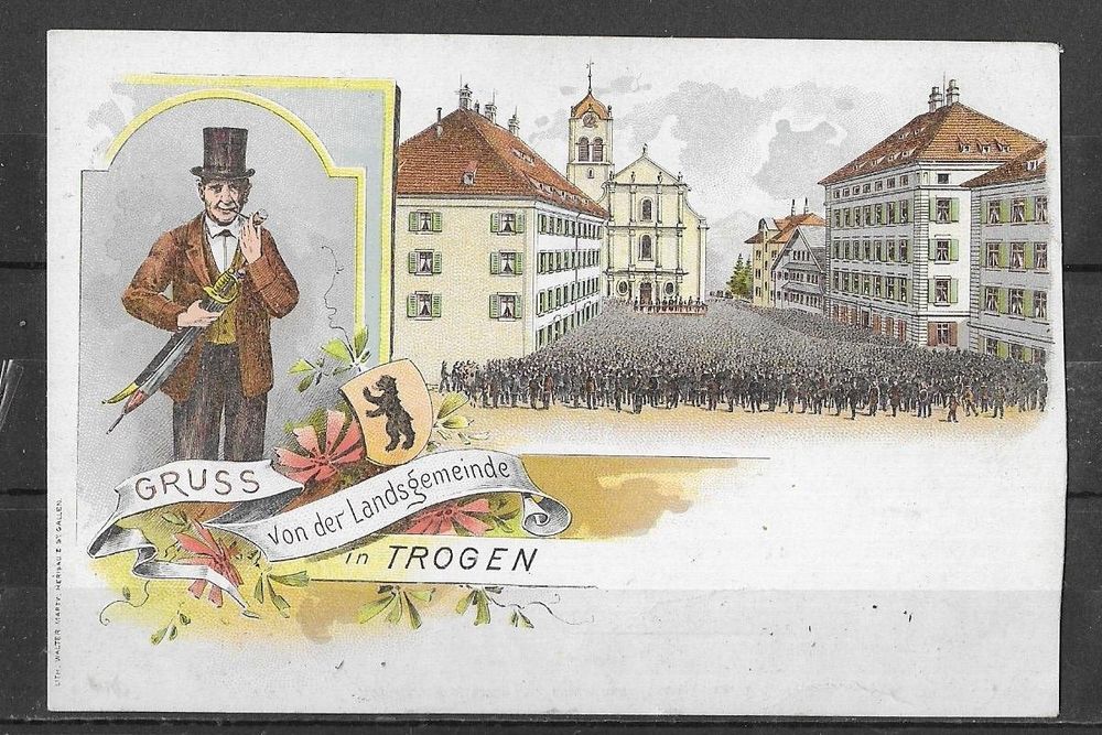 AR Gruss von der Landsgemeinde Trogen (Litho) (Gebraucht) in Schocherswil für CHF 8 – mit ...