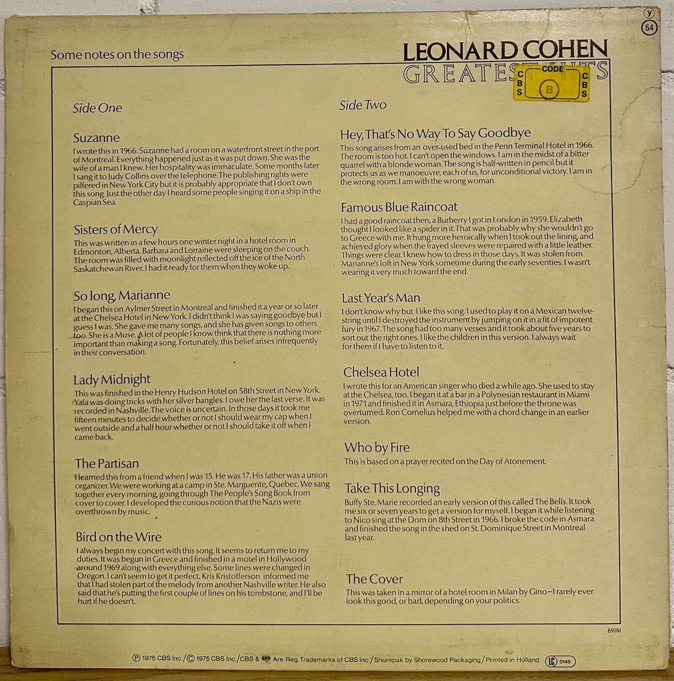 Leonard Cohen - Greatest Hits // LP: VG+; Sleeve: VG (Gebraucht) in ...