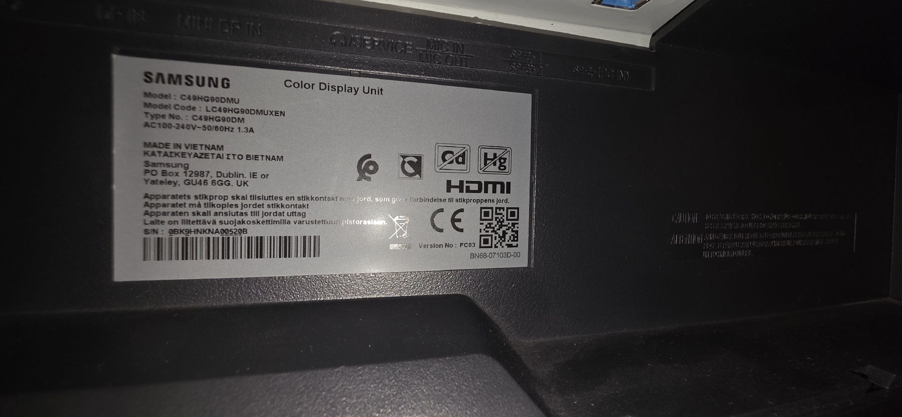 Samsung Curved Gaming Monitor C49HG90DMU (49") (Defekt) in Langenbruck ...