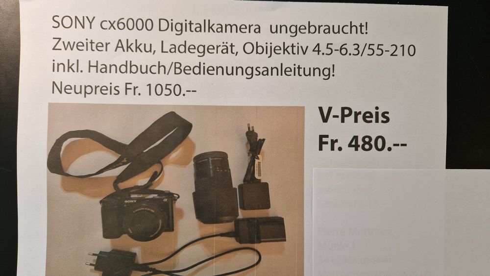 SONY cx6000 Digitalkamera, ungebraucht | Kaufen auf Ricardo
